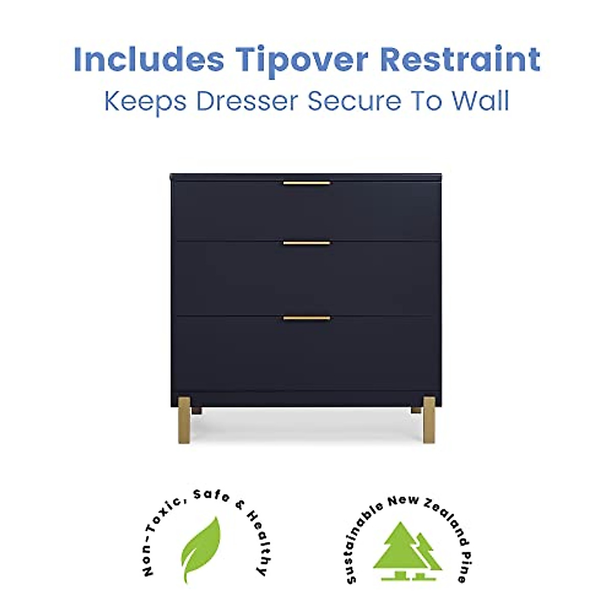 Delta Children Hendrix 3 Drawer Dresser, Midnight Grey/Bronze