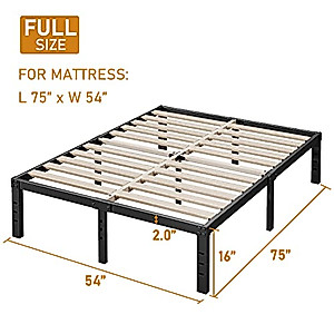 Cleaniago Full Size Bed Frame, Extra Sturdy and 3" Wide Wooden Slats with Better Support for Mattress, No Sag, No Slip, No Box Spring Needed, Noise Free, Anti-Slip, Easy Assembly, Black