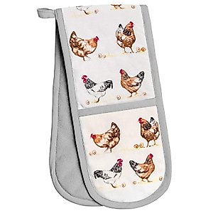 The Leonardo Collection Double Oven Gloves - Grey - Chickens Design - Kitchen Accessories Pot Holders