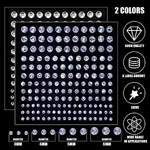 1320 Pcs 8 Sheets Rhinestone Stickers 3/4/5/6 mm Hair Gems Self Adhesive Face Rhinestones Gems Jewels for Halloween Decorations Makeup Hair Body