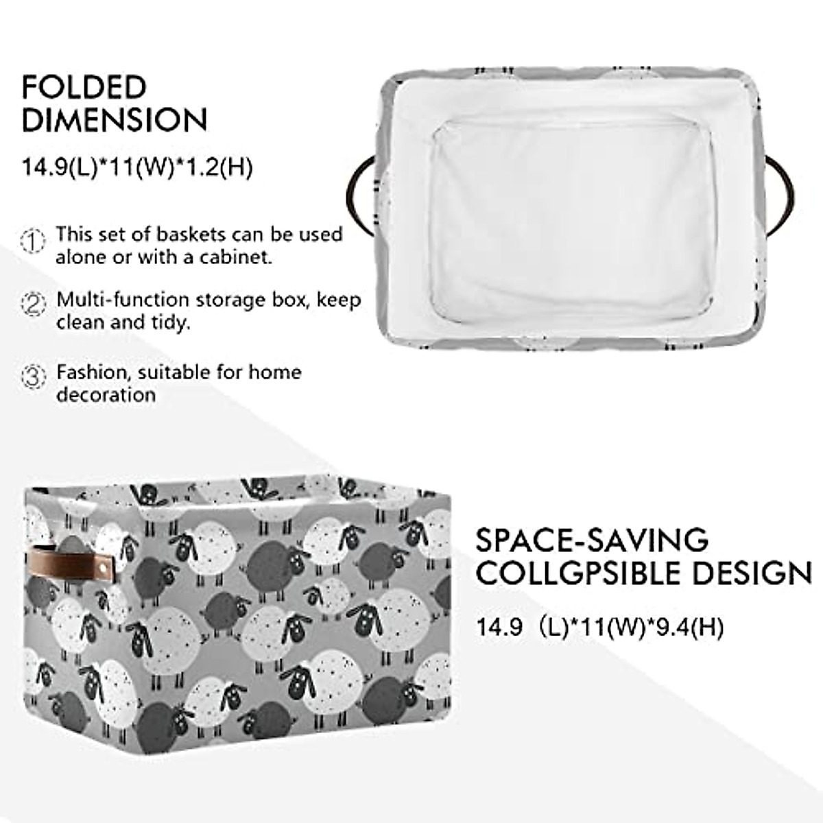 xigua Sheep Rectangular Storage Bin Canvas Square Storage Basket with Handles for Home,Office,Books,Nursery,Kid's Toys,Closet & Laundry