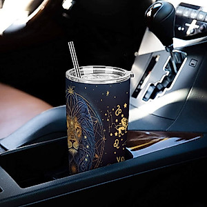 BEOIIBIRD Custom Leo Zodiac Tumbler Gifts, 20oz Glaze Stainless Steel with Lid and Straw Personalized with Text Bottles Insulated Coffee Mug, Beverage Cup for Teen Women Men Office Car Travel