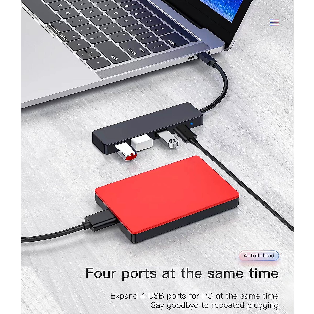 USB C Hub, 4-Port USB 3.0 Hub 5Gbps High Speed Data Transfer, USB Splitter USB Expander for Laptop, Xbox, Flash Drive, HDD, Console, Printer, Camera, Keyborad, Mouse