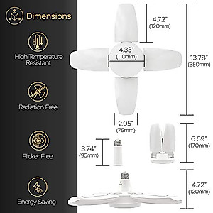 LED Basement Lights 2 Pack, Dimmable Basement Lights Ceiling LED, 60W Deformable LED Garage Light Bulb, 6000 Lumens Screw in LED Garage Light with 4 Leaf Panels, 6500K Daylight White Garage Lighting