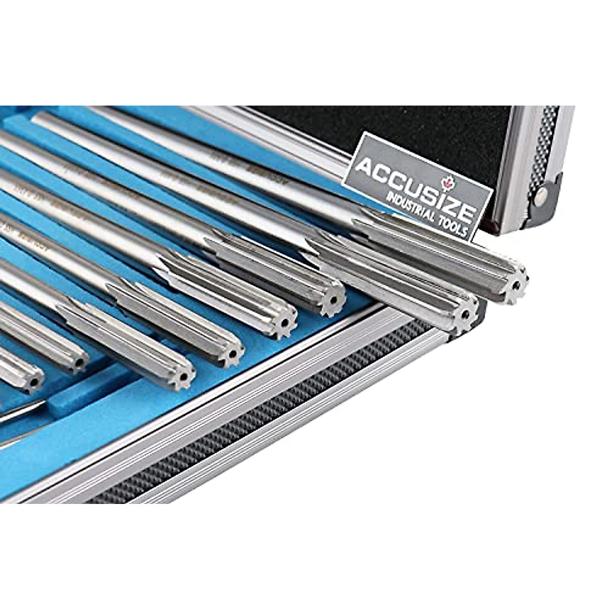 Accusize Industrial Tools Over and Under Sizes 0.1240'' Thru 0.5010'' HSS M2 Premium Chucking Reamer Set, Right Hand Cut, 14pcs/Set, 5528-SX00