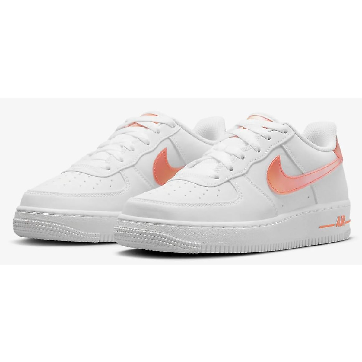 Nike Big Kid's Air Force 1, White/Safety Orange, 5.5 Big Kid