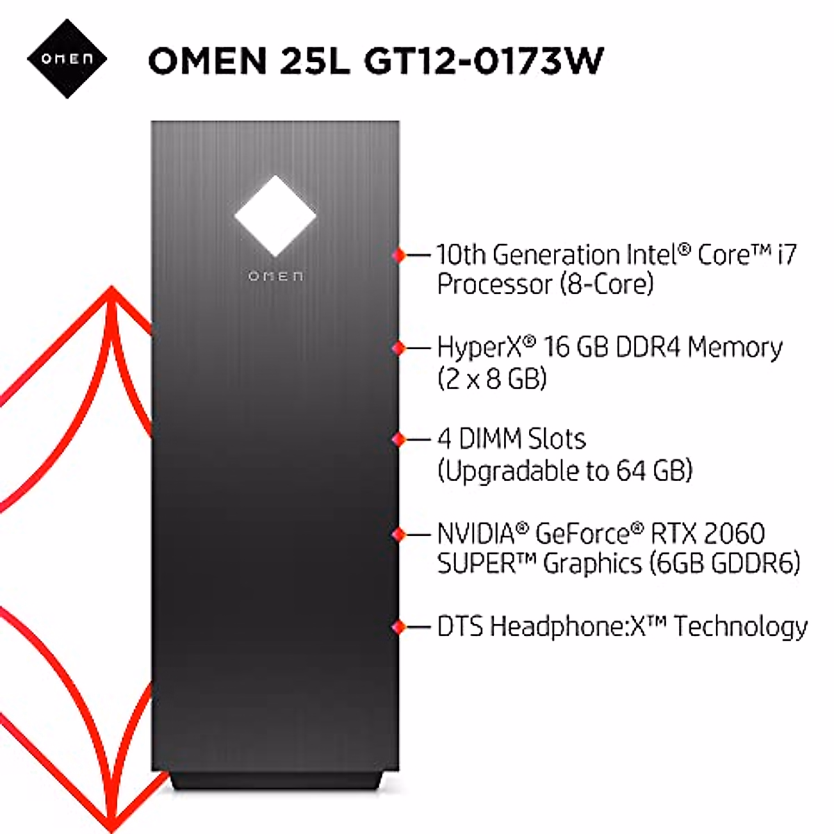 HP OMEN 30L Gaming Desktop PC, NVIDIA GeForce RTX3060Ti, Ryzen7-5800X Processor, 16GB RAM, 1TB, Windows 10 Home w/Tivdio Accessory