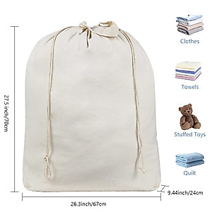 AMJ 2 Pack - Extra Heavy Duty Washable Laundry Bag with Drawstring, Cotton Laundry Bag for Sleeping Bag, Laundry Hamper Liner and Travel, Beige