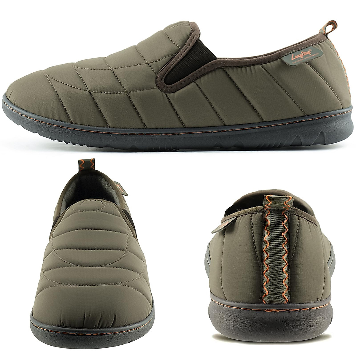 LazyStep Men's Noah Loafer Slippers with Comfort Memory Foam, Slip on Indoor Outdoor Nylon House Shoes with Non-Slip Sole(2024, Size 11-12, Army Green)