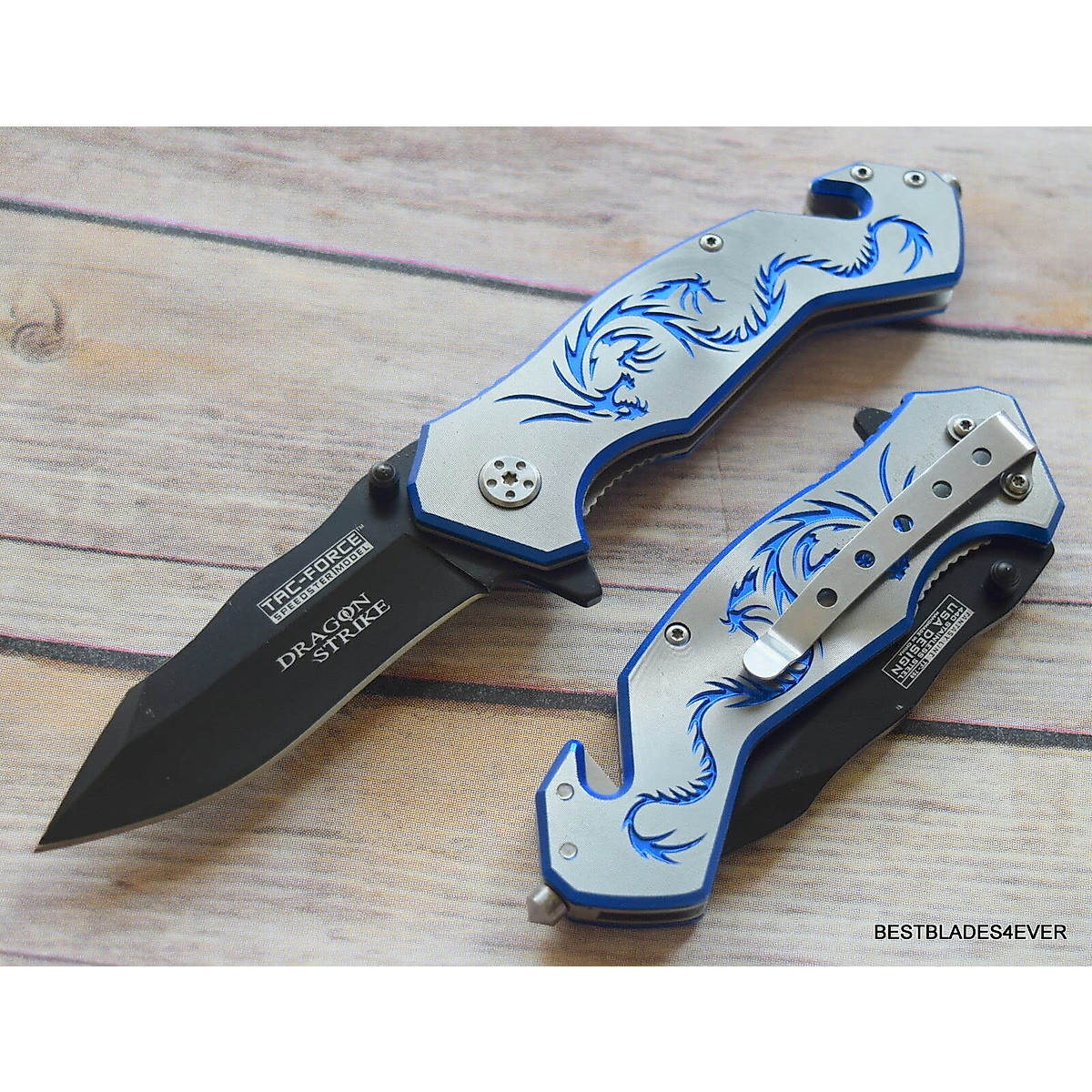 Dragon Design Stainless Steel Open Folding Pocket Knife W/ / Clip - 7.5 Inch Outdoor Survival Hunting Knife for Camping by Survival Steel