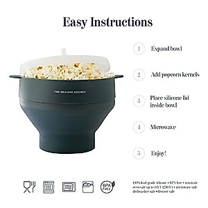 The Silicone Kitchen Silicone Microwave Popcorn Maker - Collapsible Bowl, Non-Toxic, Dishwasher Safe (Dark Blue)