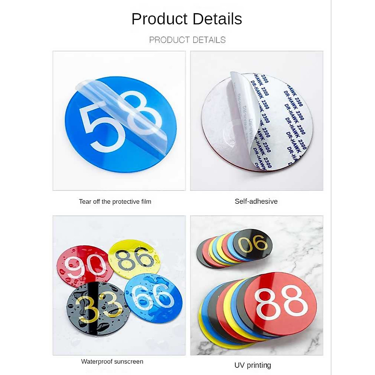 Number Sign, Table Number Sign, Closet Identification, Seat Identification Sign, Acrylic, Round, Waterproof and Sun-Proof (10x10cm,Yellow 01-100(100 pcs))