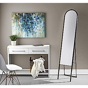 Adesso Adeline Full Length Simple, Modern Rounded Floor Mirror with Matte Black Folding Frame