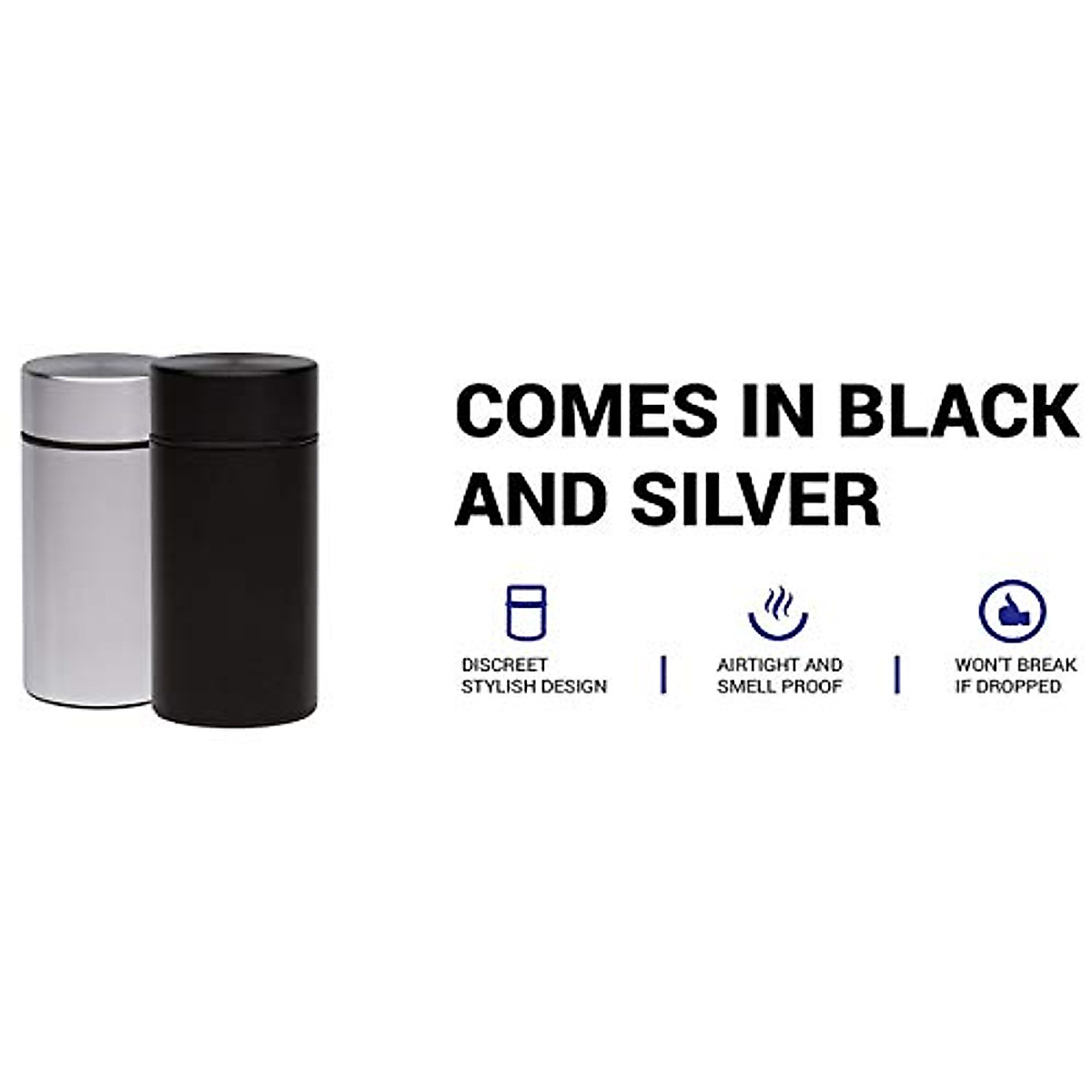 HIDE Stash Jar - Airtight Smell Proof Durable Multi-Use Portable Metal Herb Jar Container. Waterproof Aluminum Screw-top Lid Lock (Pack of 2, Silver)