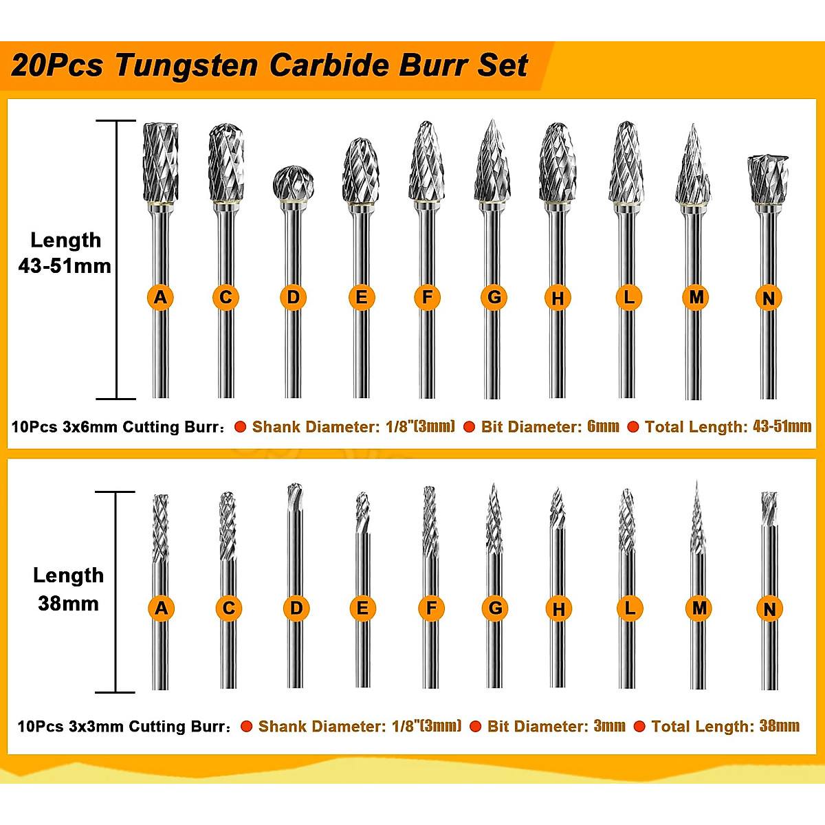 CAROTUPY Tungsten Carbide Burr Set 1/8" Shank，Die Grinder Bits with Sanding Drums and Cutting Wheel Set, 195Pcs Pratical Sanding Bits Kit for Metal, Wood, Plastic, Glass