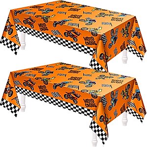 Dirt Bike Birthday Party Decorations Tablecloths Motorcycle Table Covers Dirt Bike Theme Table Covers Checkered Racing Baby Shower Party Favor Party Supplies(2 Pieces)