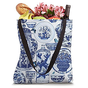 Chinoiserie Vase and Plate Toile Blue and White Tote Bag