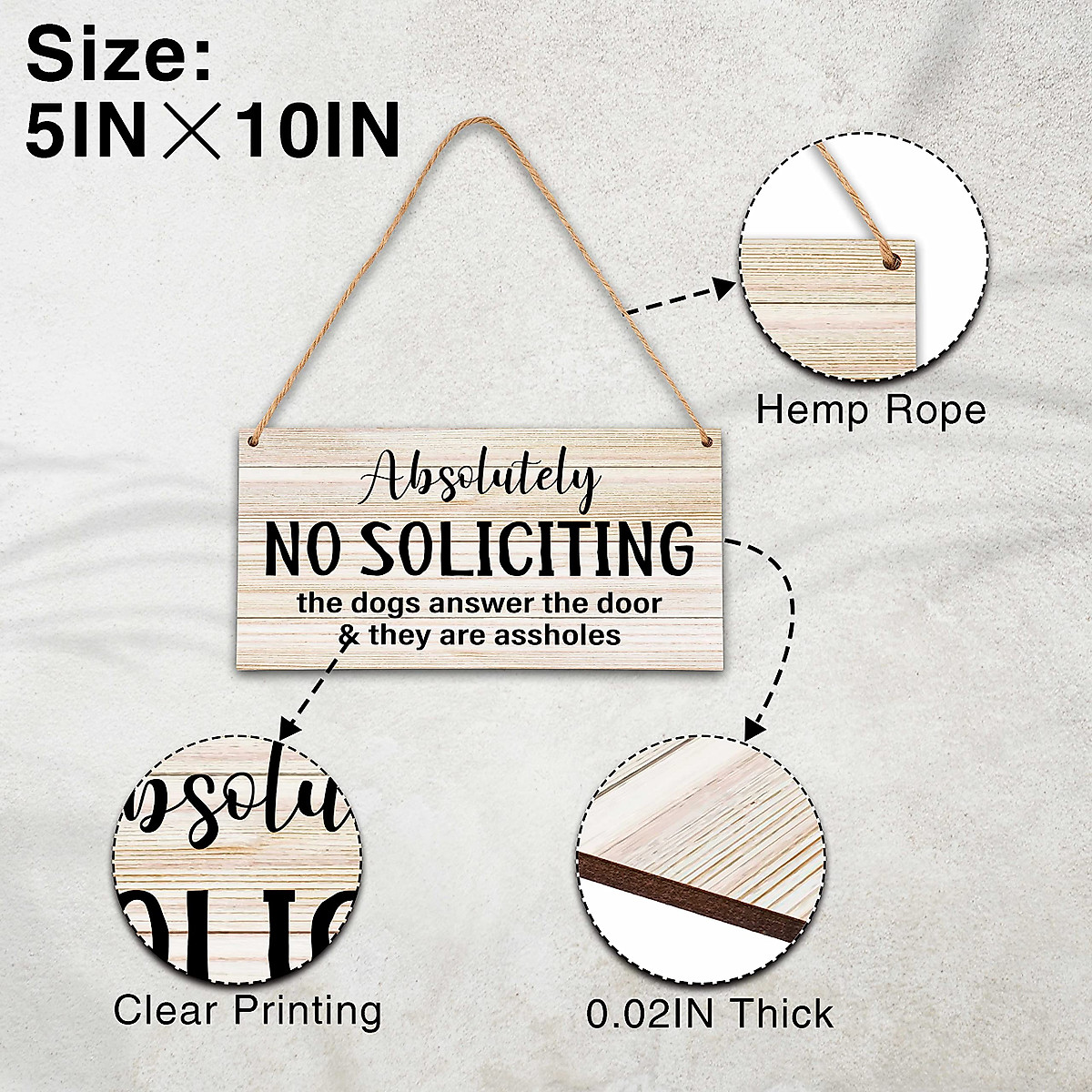No Soliciting Sign For Front Door, Do Not Knock or Ring Doorbell Wooden Sign, Baby Room Nursery House Bedroom Rustic Hanging Sign, House Warming Gift, Set of 1 Wooden Sign with Rope -A09