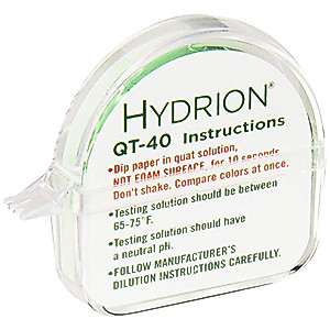 Hydrion QT-40 Quaternary Sanitizer Test Tape 15 feet Roll Quat Color Chart 0-500 ppm Range