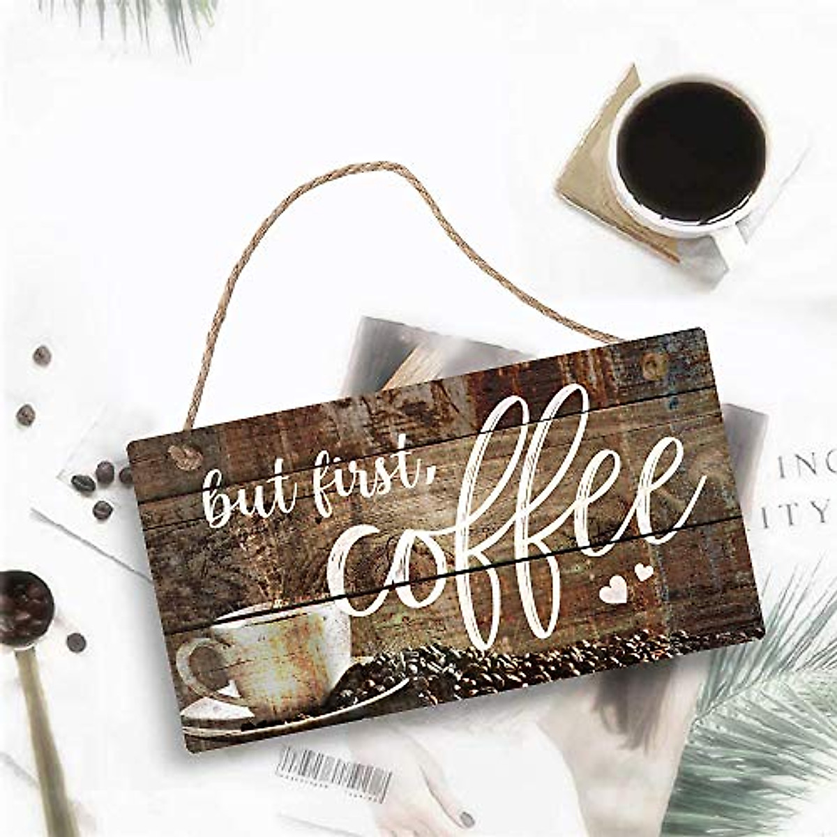 Vintage Coffee Signs - But First Coffee Wall Decor 6x11.5''