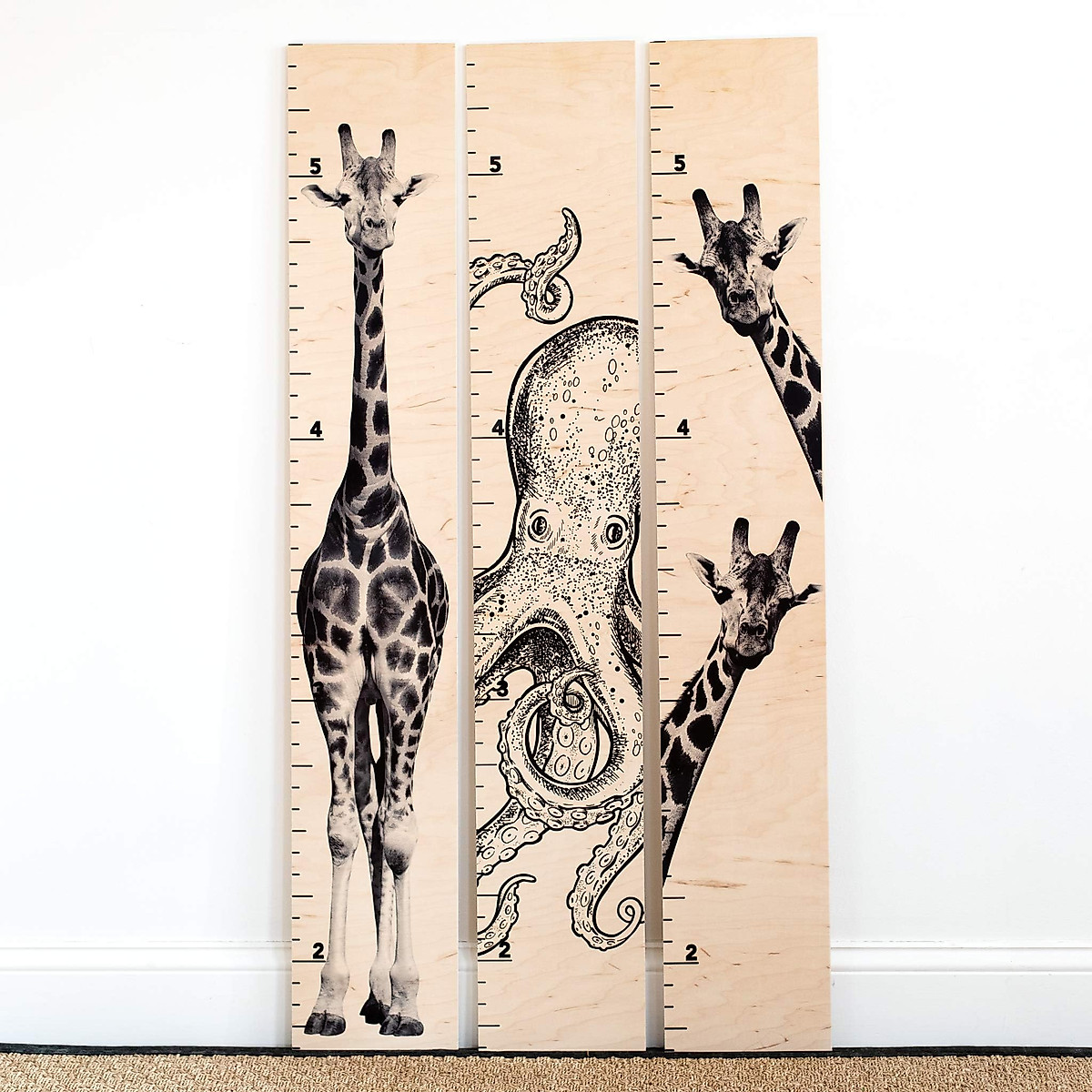 Headwaters Studio Animals Growth Chart for Kids - Baby Height Chart Height Tracker Kids Wooden Growth Chart for Wall Grow Chart Height Chart for Kids Safari Nursery, Giraffes - 46"x75"x.25