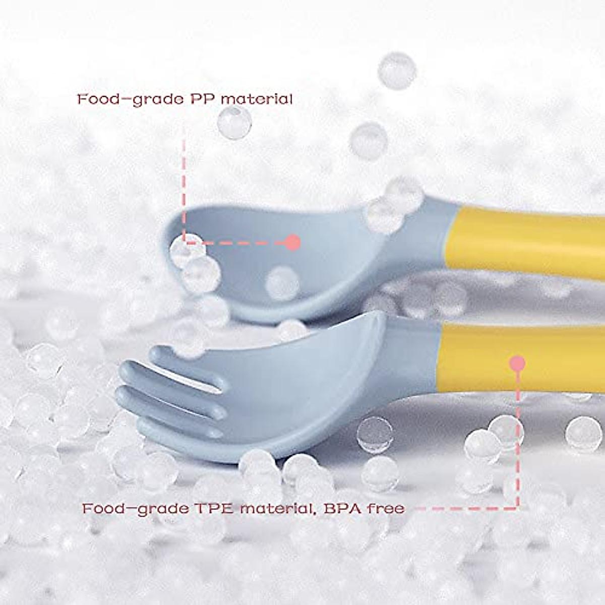 Toddler Utensils with travel case, Baby spoon and fork set for self-feeding Learning Bendable handle silverware for kid children (2 set, yellow&green)