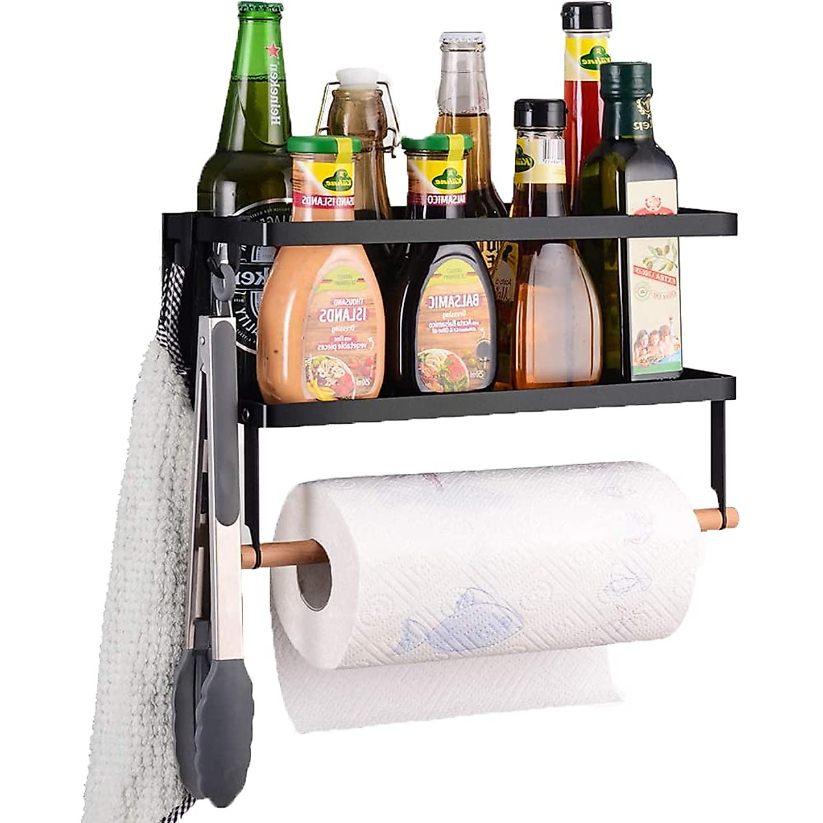 COSWE Magnetic Paper Towel Holder, Fridge Organizer, Magnetic Spice Rack for Refrigerator, Wall Mount Storage Organizer Shelf for Kitchen Bathroom