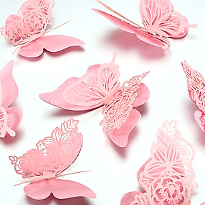 120 Pieces 3D Layered Butterfly Wall Decor Charming Butterfly Mural Decals Stickers DIY Decorative Wall Decals for Baby Room Home Wedding Party Decor (Pink)