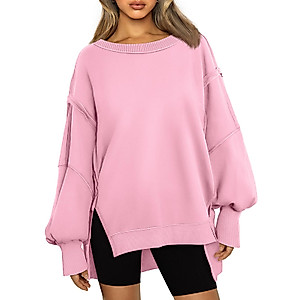 Trendy Queen Womens Oversized Sweatshirts Hoodies Crewneck Shirts Fall Outfits Teen Girls Y2k Winter Clothes Pink L