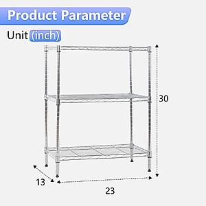 FDW 3 Tier Wire Shelving Units Metal Storage Rack 23L x 13W x 30H Adjustable Pantry Shelves NSF Kitchen Shelf for Kitchen Garage Small Places Commercial,Chrome