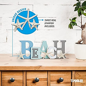 Wooden Beach Word Sign with Trio of Loose Starfish - Tropical Beach Home Decor