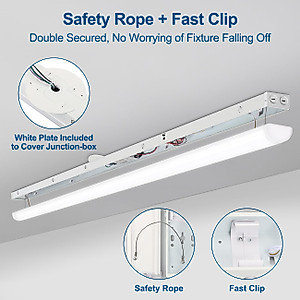 DAKASON 8FT LED Linear Light Fixture, 8 Foot LED Shop Lights 80/70/60W 35/40/5000K CCT Selectable, 8 Feet Commercial Bay Lighting Fluorescent Tube Replacement for Garage Warehouse 4 Pack