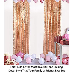 Shinybeauty Sequin Backdrop Curtains 4 Panels Rose Gold 2FTx8FT Sequin Fabric Photo Backdrop Curtains Rose Gold Backdrop Rose Gold Glitter Curtains for Party Baby Shower Backdrop Backgrounds