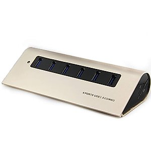 SBSNH 6 Port USB3.0 HUB One Point Six USB2.0/3.0 Docking Station Card Computer Notebook U Disk Multi-Port Splitter (Color : Gold)