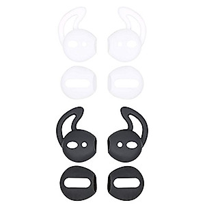 4 Pair Ear Tips Silicone Cover Compatible with AirPods, 2X Super Thin Eartips [Fit in Case] & 2X Anti-Drop Sports Ear Hook Gel [Protective & Great Noise-Isolation], White Black