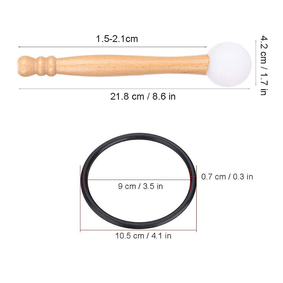 Singing Bowl Mallet, Wood Mallet Stick Rubber O Ring Singing Bowl Stick Singing Bowl Parts Percussion Instrument Parts For Crystal Singing Bowl