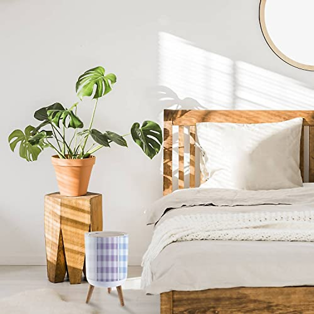 Trash Can with Lid Plaid Shirt Crossed Lines Vintage Seamless paterns Set Plaid Tartan Wood Small Garbage Bin Waste Bin for Kitchen Bathroom Bedroom Press Cover Wastebasket 7L/1.8 Gallon