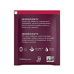 Stash Tea Pomegranate Raspberry & Matcha Green Tea - Caffeinated, Non-GMO Project Verified Premium Tea with No Artificial Ingredients, 18 Count (Pack of 6) - 108 Bags Total