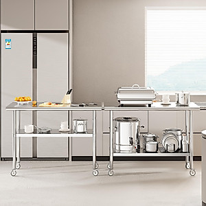 Food Prep Stainless Steel Table, Commercial Workbench with Caster Wheel, Heavy Duty Food Prep Worktable for Restaurant, Home and Hotel, Sliver (24" x 48" x 35")