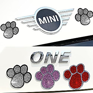 QODOLSI 2 PCS Crystal Car Decoration Stickers, Bling Rhinestone Dog Paw Print Stickers and Decals Car Accessories for Car Bumper Window Laptops Decoration (White)