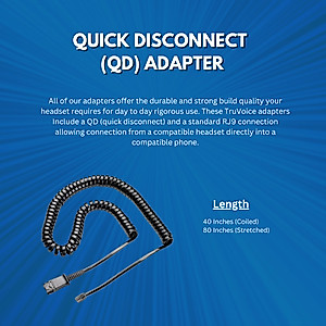 TruVoice U10P Adapter Cable Compatible with Any Plantronics (QD) Headset and Works with Mitel, Nortel, Avaya Digital, Polycom VVX, Shoretel, Aastra, Digium, ESI, Allworx and More