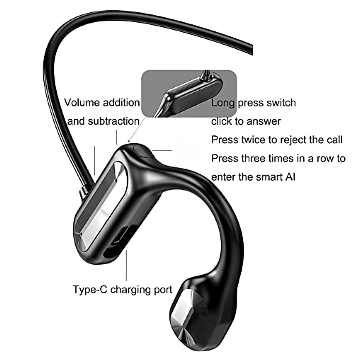 Pioautiy Averi-Sports Bone Conduction Headphone, Bone Conduction Headphones Bluetooth Wireless Headset, Waterproof Bone Conduction Headphones with Mic for Running, Cycling, Sports (Black)