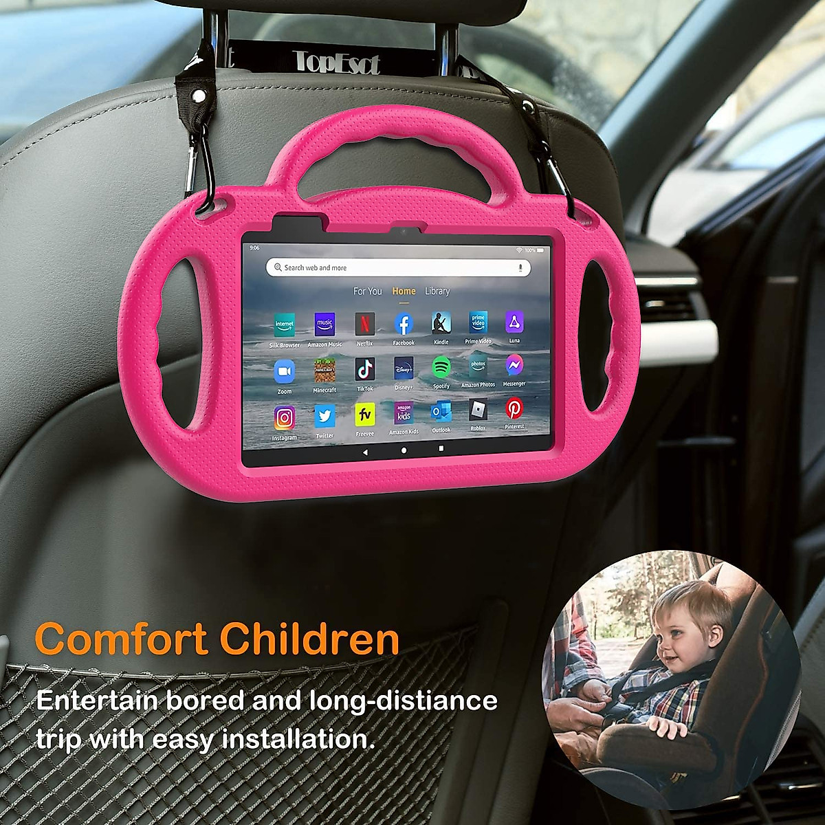 All-New Fire 7 Tablet Case (12th Generation,2022 Release), Fire 7 Tablet Case for Kids, with Shoulder Strap, MENZO Shockproof Light Weight Kids Case for Amazon fire 7 Tablet 7” Display 2022, Rose