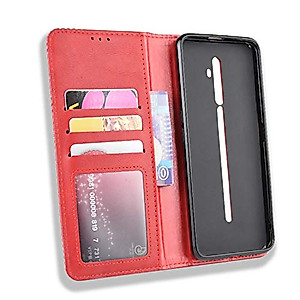 HualuBro Oppo Reno 2Z Case, Retro PU Leather Wallet Flip Folio Shockproof Phone Case Cover with [Kickstand] [Card Slots] [Magnetic Closure] for Oppo Reno2 F / Reno2 Z (Red)