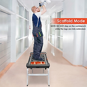 TLGREEN Multifunctional Folding Work Table, 7 in 1 Work Benches for Garage, as Portable Workbench, Sawhorse, Scaffold, Platform, Car Creeper, Dolly and Hand Truck, with 4 Wheels