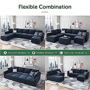 HONBAY Modular Sectional Sofa with Ottoman Oversized U Shaped Couch with Reversible Chaise Velvet Sleeper Modular Sofa Convertible Sectional Couch for Living Room, Dark Blue