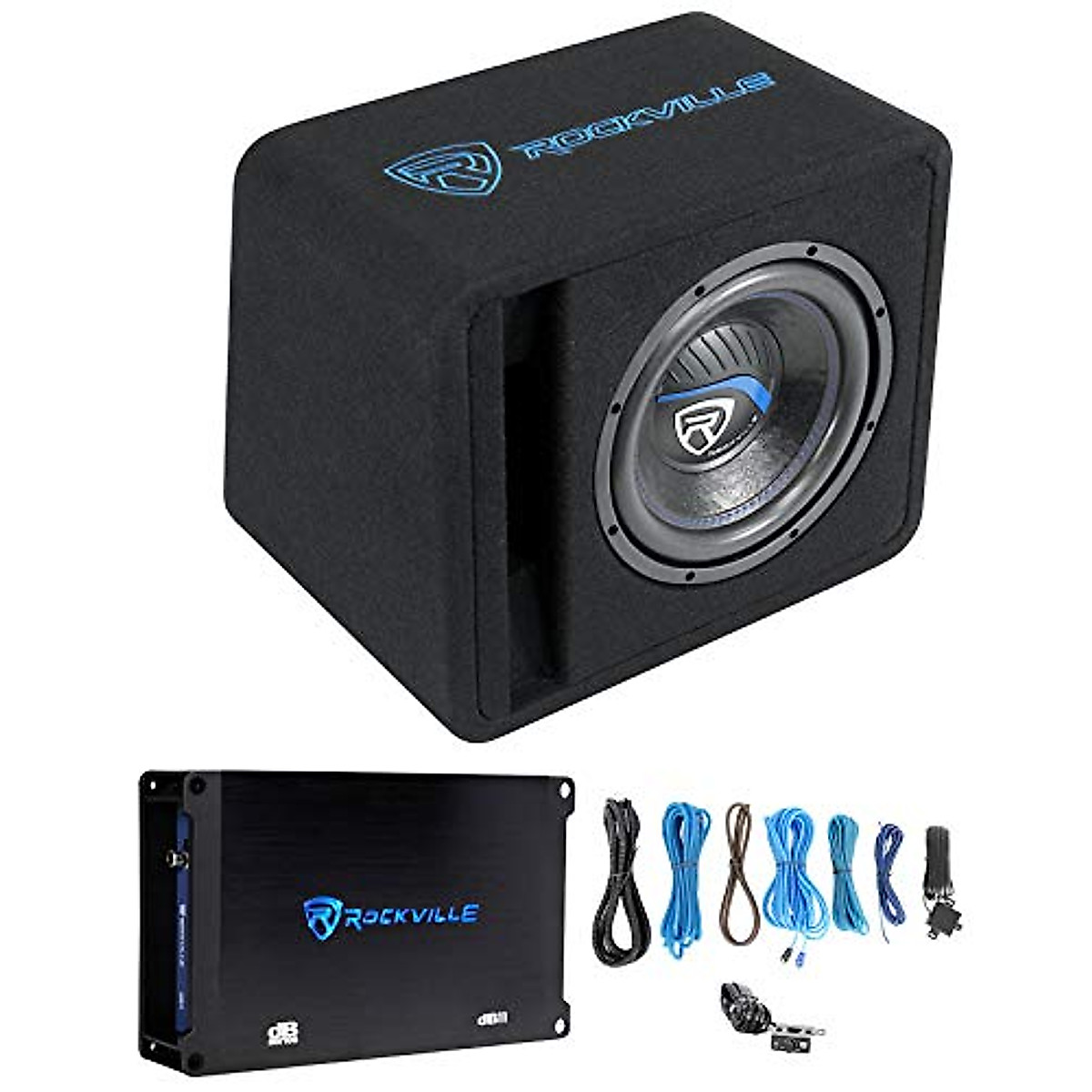 Rockville SK510 PACKAGE 10" 1200w Loaded K5 Car Subwoofer Enclosure+DB11 Amp