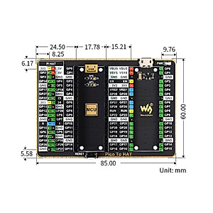 waveshare GPIO Expander Module Board for Raspberry Pi Pico, with 1x Raspberry Pi Standard 40PIN Header and 1x Pico 2x20PIN Header,Allows Connecting Raspberry Pi Hats and Pico Expansion Boards