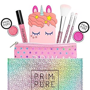 Prim and Pure Mineral Gift Set with Unicorn Mirror| Perfect for Play Dates & Birthday Parties | Kids Eyeshadow Makeup – Mineral Blush | Organic & Natural Makeup Kit for Kids| Made in USA (Pink)
