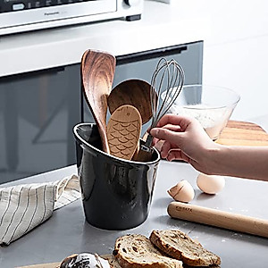 Sweejar Kitchen Utensil Holder,Ceramic Utensil Crock for Cooking Countertop, Housewarming,wedding,Gift(Gray)